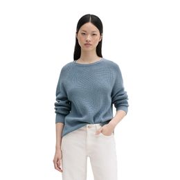 Marc O'Polo Strickpullover MARC O'POLO "aus Heavy-Weight-Organic-Cotton", Damen, Gr. L, fall sky, Obermaterial: 100% Baumwolle, unifarben, Rundhals, Pullover Strickpullover