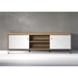 Lowboard Home Affaire "Tarragona TV-Kommode", artisan eiche melamin, wei&szlig; matt, B:183cm H:56cm T:40cm, Sideboards, TV-Sideboard, TV-Unterteil mit 2 T&uuml;ren & 2 F&auml;chern - (B/T/H) 183/40/56 cm
