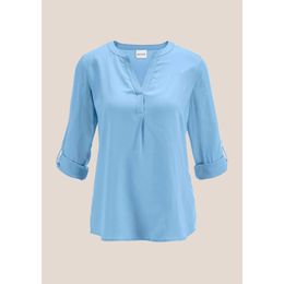 Madeleine Mode Langarmbluse MADELEINE "Bluse Schlupf-Bluse mit &Auml;rmelriegeln", Damen, Gr. 46, blau (himmelblau), Obermaterial: 100% Viskose CV., Modern, figurumspielend, Blusen