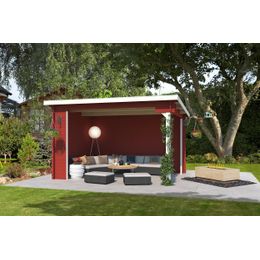 Gartenhaus Lasita Maja "Unterstand/Lounge Buffalo 380", rot (schwedenrot), ohne Dacheindeckung, Massivholz, Gartenh&auml;user, Gartenhaus, Unterstand / Lounge 28mm