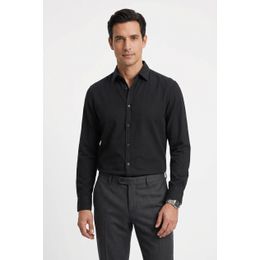 Leinenhemd BOSS Orange "Relegant 6 M", Herren, Gr. L, N-Gr, schwarz001, Web, Obermaterial: 100% Leinen, unifarben, regular fit normal, Rundhals, 2-Knopf-Manschette, Hemden, Kentkragen, reines Leinen, Regular Fit