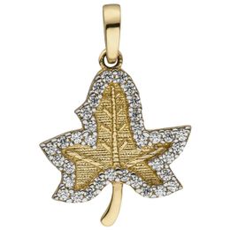 Kettenanh&auml;nger Jobo "Anh&auml;nger Ahorn Blatt 15 mm", gelbgold 333, wei&szlig;, Schmuckanh&auml;nger, Damen, Gelbgold 333, Kettenanh&auml;nger, 333 Gold bicolor mit 35 Zirkonia