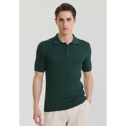 Poloshirt FELIX HARDY "Polo Shirt Kurzarm mit Zopfmuster", Herren, Gr. L, dunkelgr&uuml;n, 100% Baumwolle, Shirts