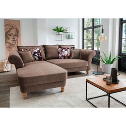 Ecksofa Home Affaire "Tassilo Mega Polsterecke mit Kaltschaum im Sitz, bequem, L-Form", braun (hellbraun), B:262cm H:95cm T:198cm, 100% Polyester, Sofas, Ecksofa, hoher Sitzkomfort, Breite 262cm, Komfortsitzh&ouml;he 48cm, zeitlos elegant