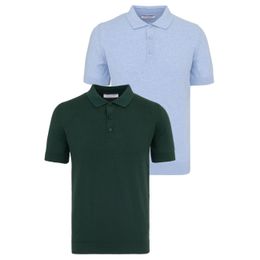 Poloshirt FELIX HARDY "Polo Shirt Kurzarm 2er-Pack", Herren, Gr. L, dunkelgr&uuml;n, blau, 100% Baumwolle, Shirts