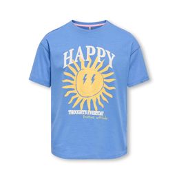 T-Shirt KIDS Only "KOGROSITA LIFE S/S LOOSE PRINT TOP JRS", M&auml;dchen, Gr. 122/128, ultramarine print:happy, Jersey, Obermaterial: 100% Baumwolle, bedruckt, unifarben, Basic normal, Rundhals, Shirts T-Shirt, mit gute Laune-Motiven