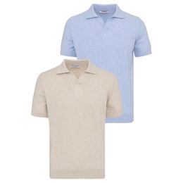 Poloshirt FELIX HARDY "Polo Shirt Kurzarm 2er-Pack", Herren, Gr. M, beige (beige, blau), 100% Baumwolle, Shirts