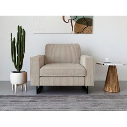 Loveseat Home Affaire "Pinto 105 cm, Cord, Chenille, Lederoptik", beige (cream), B:105cm H:85cm T:97cm, 92% Polyester, 8% Nylon, Sessel, mit Keder, Metallf&uuml;&szlig;en und auch in Cord Bezug erh&auml;ltlich