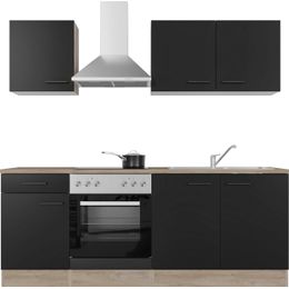 K&uuml;che Flex-Well "Capri", schwarz (k&uuml;che: schwarz, front: schwarz, korpus: endgrain oak, arbeitsplatte: endgrain oak), B:210cm H:200cm T:60cm, Komplettk&uuml;chen-Sets, mit und ohne E-Ger&auml;ten erh&auml;ltlich, Gesamtbreite 210 cm