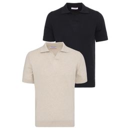 Poloshirt FELIX HARDY "Polo Shirt Kurzarm 2er-Pack", Herren, Gr. M, beige, schwarz, 100% Baumwolle, Shirts