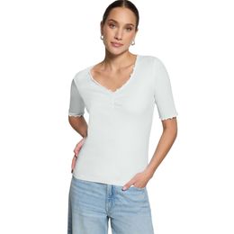 Kurzarmshirt Zero "Damen mit Raffung", Damen, Gr. 34, brilliant wei&szlig;, Rippware, Obermaterial: 95% Baumwolle (organic), 5% Elasthan, unifarben, Basic, figurbetont h&uuml;ftlang, eng gewellter Abschluss, Shirts, Raffung