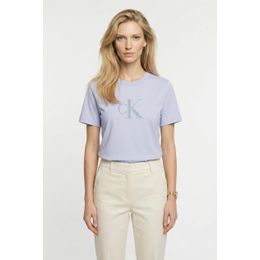 T-Shirt Calvin Klein Jeans "HERO SS CLASSIC MONOLOGO CNECK T", Damen, Gr. XS, cosmic sky, Jersey, Obermaterial: 100% Baumwolle, klassisch h&uuml;ftlang, Rundhals, Shirts T-Shirt, Logoschriftzug