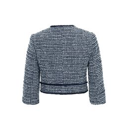BETTY & CO Jackenblazer BETTY & CO "Damen mit aufgesetzten Taschen", Damen, Gr. 36, blau (dunkelblau melange), Obermaterial: 76% Polyester, 12% Polyacryl, 5% Polyamid, 4% Viskose, 1% Baumwolle, 1% Polyester, 1% Wolle; Futter: 100% Polyester, tailliert kurz, Rundhals, Blazer, Material