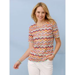 Kurzarmshirt Classic Basics "Kurzarm-Shirt", Damen, Gr. 38, bunt (rot, himmelblau, bedruckt), 100% Baumwolle, gemustert, mehrfarbig, Rundhals, Shirts