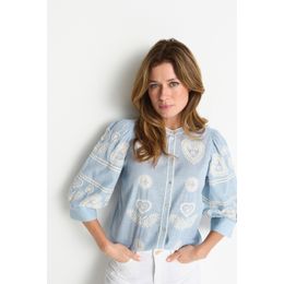 Klassische Bluse RICHROYAL, Damen, Gr. 34, skyway blau, Web, Obermaterial: 100% Baumwolle, unifarben, regular fit taillenbedeckt, Rundhals, eingesetzt angesetztes B&uuml;ndchen, Blusen Bluse, Regular fit mit Stickereien