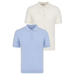 Poloshirt FELIX HARDY "Polo Shirt Kurzarm 2er-Pack", Herren, Gr. L, ecru, blau, 100% Baumwolle, Shirts