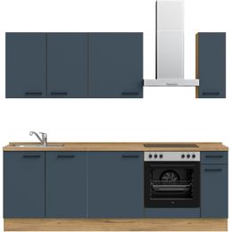 K&uuml;chenzeile Nobilia "Easytouch I", NEU: individuell anpassbar mit gratis Profi-Beratung", blau (k&uuml;che: blau, korpus: eiche sierra nachbildung, arbeitsplatte: eiche sierra nachbildung), B:240,3cm H:216,6cm T:60cm, Komplettk&uuml;chen-Sets, K&uuml;chenzeile, vormontiert, Breite 240 cm, Ausrichtung w&auml;hlbar, wahlw. mit E-Ger&auml;ten