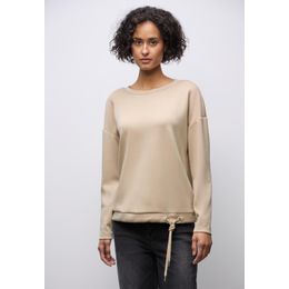 Langarmshirt Street One, Damen, Gr. 34, sanded beige, Stoff, 46% Modal, 46% Polyester, 8% Elasthan, unifarben, normal normal, Rundhals, abgesteppt, Shirts Langarmshirt, mit Tunnelzug am Saum