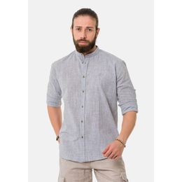 Cipo & Baxx Businesshemd CIPO & BAXX "CH198", Herren, Gr. M, US-Gr&ouml;&szlig;en, grau, 75% Baumwolle, 25% Leinen, unifarben, slim fit, ohne Ausschnitt, Hemden, Baumwoll-Leinen Mix