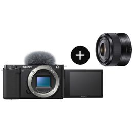 Sony Systemkamera "Set: SEL35F18 Objektiv + ZVE10LBDI", schwarz, B:11,52cm H:6,42cm T:4,48cm, Fotokameras, Spiegellose Vlog-Kamera 4K-Video, Echtzeit-Augen-Autofokus)