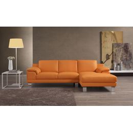 Ecksofa Egoitaliano "Shakira, Design & Sitzkomfort auf hohem Niveau, Breite 236cm, L-Form", orange, B:236cm H:84cm T:152cm, Leder &raquo;BULL&laquo; (echtes Rindsleder). Geschliffenes, pigmentiertes und behandeltes Rindsleder mit einer Dicke von 1, 3-1, 5 mm. Dieses Leder zeigt eine ziemlich weiche Hand mit einem halb undurchsichtigen Aussehen. Es handelt sich um ein gesch&uuml;tztes Leder. Eine leichte Deckschich