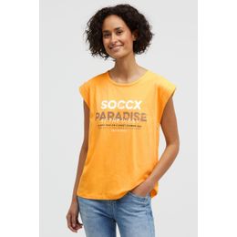Rundhalsshirt SOCCX, Damen, Gr. 3XL, fresh mango, Single Jersey, Material: 100% Baumwolle, bedruckt, regular fit normal, Rundhals, Shirts Rundhalsshirt, aus Baumwolle