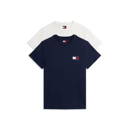 T-Shirt Tommy Jeans "TJM SLIM 2PACK ESS FLAG TEE", Herren, Gr. 4XL, schwarz night navy, ecru, Single Jersey, Obermaterial: 100% Baumwolle, slim fit, Rundhals, Shirts T-Shirt