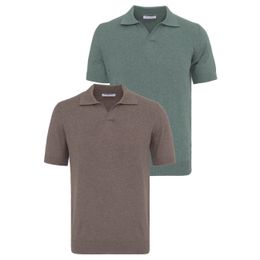 Poloshirt FELIX HARDY "Polo Shirt Kurzarm 2er-Pack", Herren, Gr. S, braun (braun, gr&uuml;n), 100% Baumwolle, Shirts