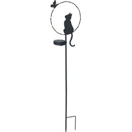 LED Gartenleuchte Maximex "Modell Katze und Schmetterling", schwarz, B:20cm H:85cm L:10,5cm, Leuchten, LED Gartenleuchte, solarbetriebener Gartenstecker, leuchtet bis zu 8 Stunden
