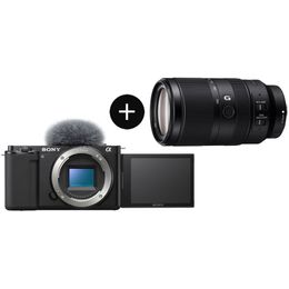 Sony Systemkamera "Set: SEL70350G Objektiv + ZVE10LBDI", schwarz, B:11,52cm H:6,42cm T:4,48cm, Fotokameras, Spiegellose Vlog-Kamera 4K-Video, Echtzeit-Augen-Autofokus)