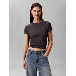 T-Shirt Calvin Klein Jeans "SS MONOGRAM CREW TEE", Damen, Gr. S, ebony, Single Jersey, Obermaterial: 100% Baumwolle, regular fit normal, Rundhals, eingesetzt abgesteppte Kante, Shirts T-Shirt, Mit Rundhalsausschnitt