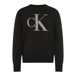 Strickpullover Calvin Klein Jeans "MONOGRAM REG. SWEATER CN", Jungen, Gr. 10 (140), pvh schwarz, Strick, Obermaterial: 100% Baumwolle, unifarben, regular fit normal, Rundhals, eingesetzt B&uuml;ndchen, Pullover Strickpullover, Regular fit mit Markenlogo