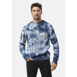 Cipo & Baxx Strickpullover CIPO & BAXX "CP287", Herren, Gr. L, indigo, 100% Baumwolle, gemustert, regular fit, Rundhals, Rippstrickb&uuml;ndchen, Pullover Strickpullover, mit lassischem Zopfmuster