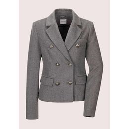 Madeleine Mode Longblazer MADELEINE "Blazer Kurzblazer mit Glanz-Akzenten", Damen, Gr. 42, grau (graphit), Obermaterial: 50% Polyester PES. 50% Wolle WO., Modern, normal, Blazer Longblazer