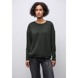 Langarmshirt Street One, Damen, Gr. 36, schwarzest braun, Stoff, 46% Modal, 46% Polyester, 8% Elasthan, unifarben, normal normal, Rundhals, abgesteppt, Shirts Langarmshirt, mit Tunnelzug am Saum