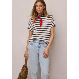 T-Shirt STREET ONE STUDIO, Damen, Gr. 44, very berry, Web, 49% Baumwolle, 49% Polyester, 2% Elasthan, gestreift, normal normal, U-Boot-Ausschnitt, abgesteppt, Shirts T-Shirt, mit U-Boot-Ausschnitt