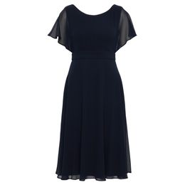 Cocktailkleid Vera Mont "Damen kurzarm", Damen, Gr. 44, Normalgr&ouml;&szlig;en, blau (night sky), Chiffon, Obermaterial: 100% Polyester; Futter: 100% Polyester, ausgestellt kurz, Rundhals, Kleider, Raffung