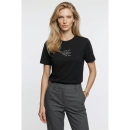 T-Shirt Calvin Klein Jeans "CLASSIC SEASONAL MONOLOGO TEE", Damen, Gr. S, schwarz, Web, Obermaterial: 100% Baumwolle, unifarben, regular fit taillenbedeckt, Rundhals, eingesetzt abgesteppte Kante, Shirts T-Shirt, Regular fit, Logoschriftzug