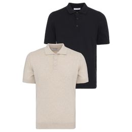 Poloshirt FELIX HARDY "Polo Shirt Kurzarm 2er-Pack", Herren, Gr. L, beige, schwarz, 100% Baumwolle, Shirts