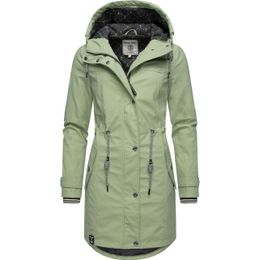 Regenjacke PEAK TIME "L60042", Damen, Gr. XS (34), gr&uuml;n (hellgr&uuml;n), Obermaterial: 100% Polyurethan. Futter 1: 100% Polyester. Futter 2: 60% Baumwolle, 40% Polyester. Wattierung: 100% Polyester, tailliert ca. Mitte Oberschenkel, &Auml;rmel ohne &Auml;rmelschlitz normaler Saum, Jacken Regenjacke, stylisch taillierter Regenmantel f&uuml;r Damen