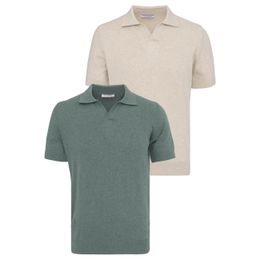 Poloshirt FELIX HARDY "Polo Shirt Kurzarm 2er-Pack", Herren, Gr. XL, bunt (beige, gr&uuml;n), 100% Baumwolle, Shirts