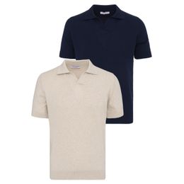 Poloshirt FELIX HARDY "Polo Shirt Kurzarm 2er-Pack", Herren, Gr. L, beige, navy, 100% Baumwolle, Shirts