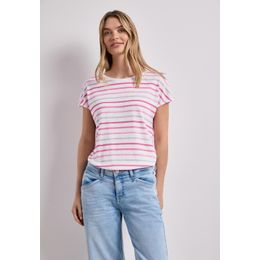 T-Shirt Street One, Damen, Gr. 34, magenta dream, Stoff, 80% Polyester, 20% Viskose, gestreift, comfort fit normal, Rundhals, normaler Saum, Shirts T-Shirt, mit Rundhalsausschnitt