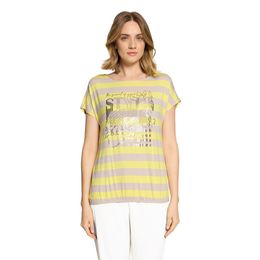 Kurzarmshirt Betty Barclay "Damen mit Gummizug", Damen, Gr. 36, beige, gelb, Jersey, Obermaterial: 95% Viskose, 5% Elasthan, figurumspielend normal, U-Boot-Ausschnitt, Shirts