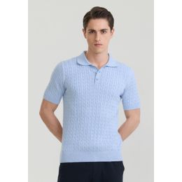 Poloshirt FELIX HARDY "Polo Shirt Kurzarm mit Zopfmuster", Herren, Gr. L, blau, 100% Baumwolle, Shirts