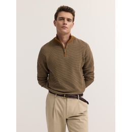 Troyer Bugatti "Regular Fit", Herren, Gr. M, 70, braun, Strick, 100% Baumwolle, Strukturmuster, regular fit, ohne Ausschnitt, Pullover Troyer, mit drei-farbiger Struktur
