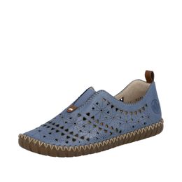 Slipper Rieker, Damen, Gr. 36, royalblau, braun, Glattleder, unifarben mit Farbeinsatz, Schuhe Slipper, Schlupfschuh, Halbschuh, Urlaubsschuh mit Perforation