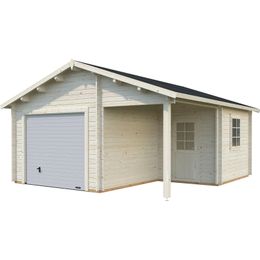 Garage Palmako "Roger", beige (naturbelassen), Massivholz, Garagen, BxTxH: 564x601x321 cm, mit Anbau und Sektionaltor