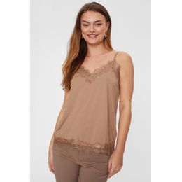 Spitzentop Freequent "FQBICCO-ST", Damen, Gr. M, beige (desert taupe), Jersey, Obermaterial: 95% Polyester, 5% Elasthan, unifarben, bequem h&uuml;ftbedeckend, V-Ausschnitt, Tops Spitzentop, mit Spaghetti-Tr&auml;gern