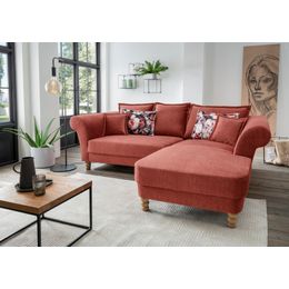 Ecksofa Home Affaire "Tassilo Mega Polsterecke mit Kaltschaum im Sitz, bequem, L-Form", orange (koralle), B:262cm H:95cm T:198cm, 100% Polyester, Sofas, Ecksofa, hoher Sitzkomfort, Breite 262cm, Komfortsitzh&ouml;he 48cm, zeitlos elegant